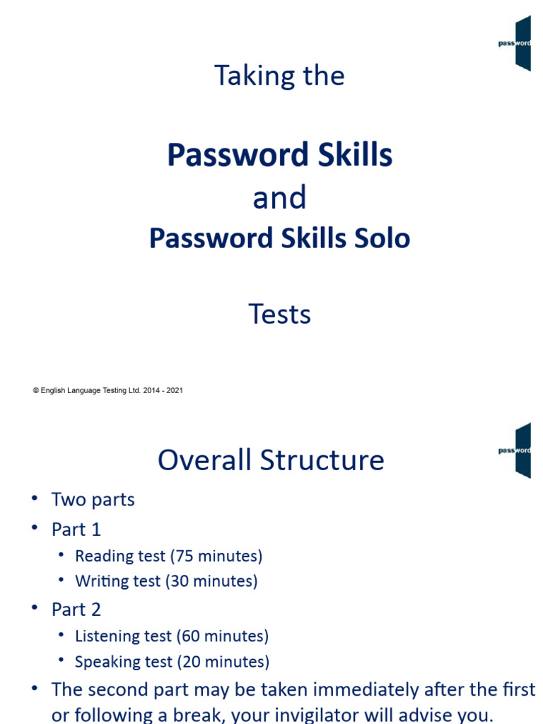 Taking The Password Skills and Skills Solo Test January 2021 PPT ...