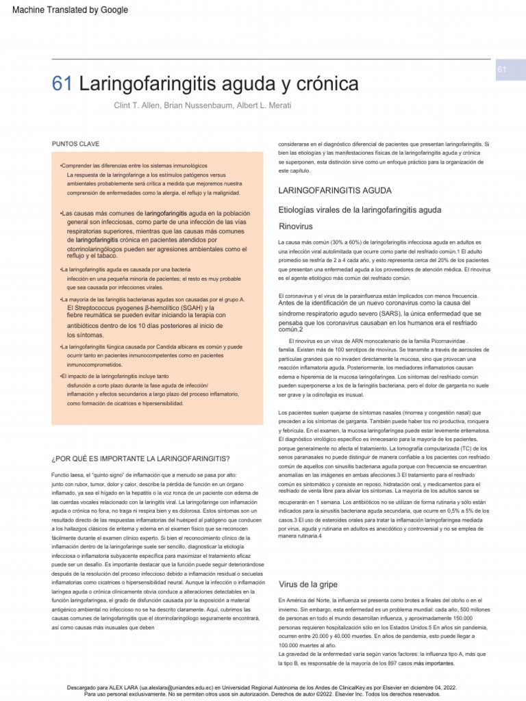 CAP 61. Acute and Chronic Laryngopharyngitis | PDF | Resfriado comun ...