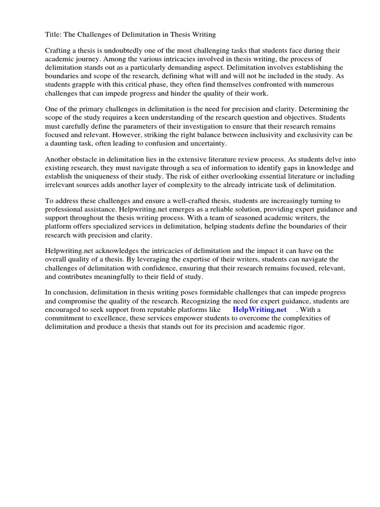 Delimitation Thesis Writing | PDF | Thesis | Sampling (Statistics)