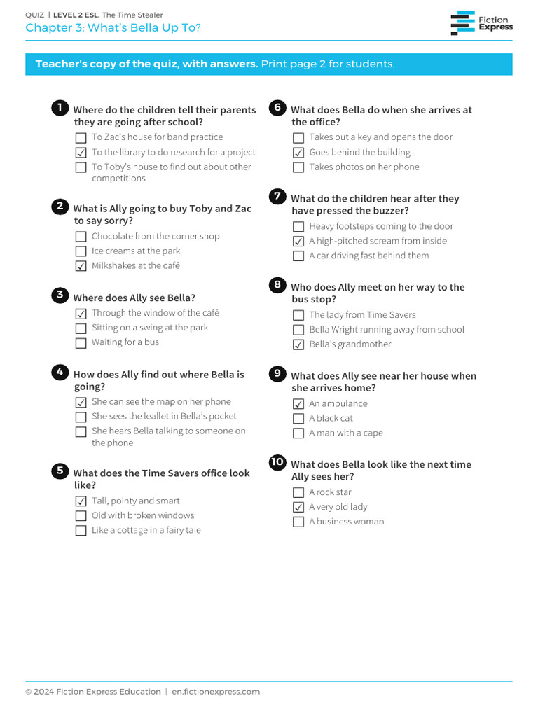Quiz The Time Stealer Chapter 3 Esl | PDF | Wellness