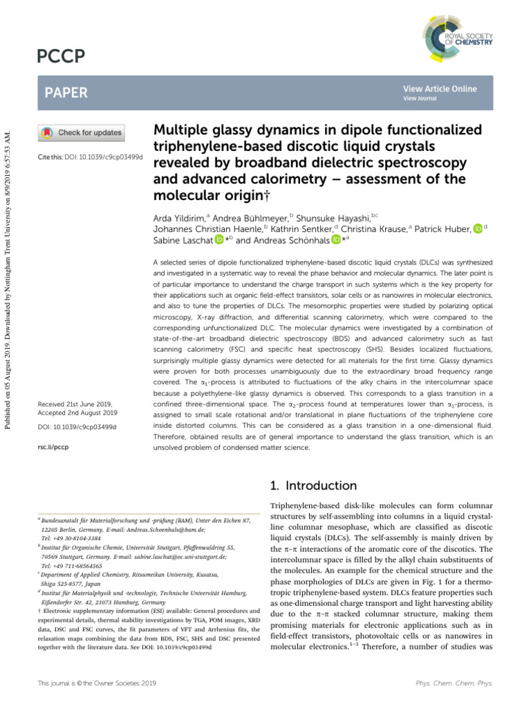2019 - Multiple Glassy Dynamics in Dipole Functionalized Triphenylene ...