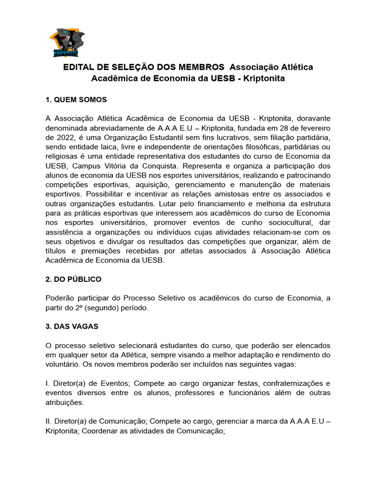 EDITAL PROSEL 2024.1 | PDF | Economia