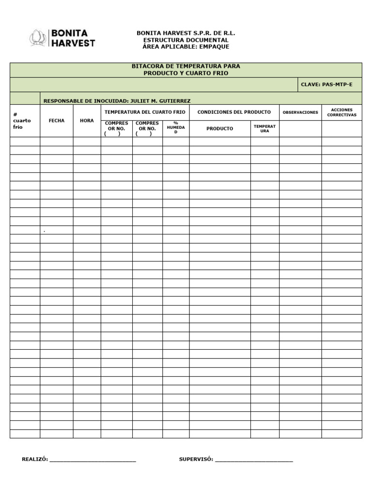 Bitacora Monitoreo de Temperatura | PDF