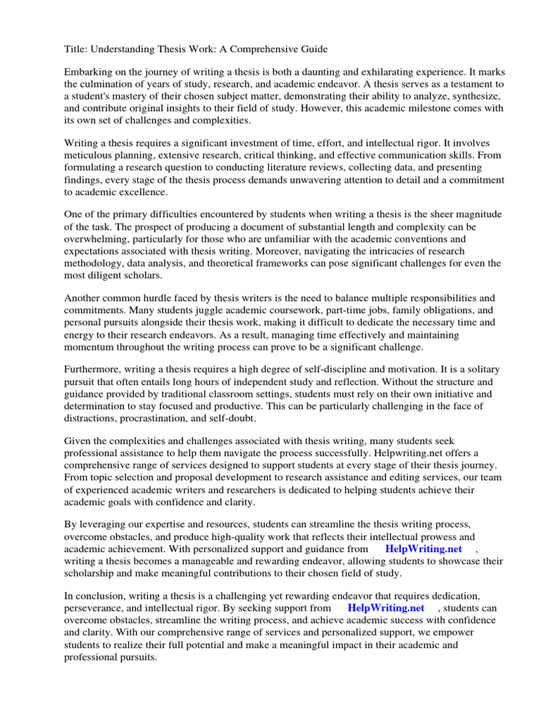 Thesis Work Definition | PDF | Essays | Thesis