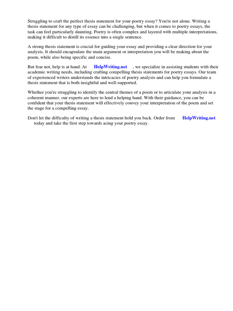 Thesis Statement Examples For Poetry Essays | PDF | Poetry | Metre (Poetry)