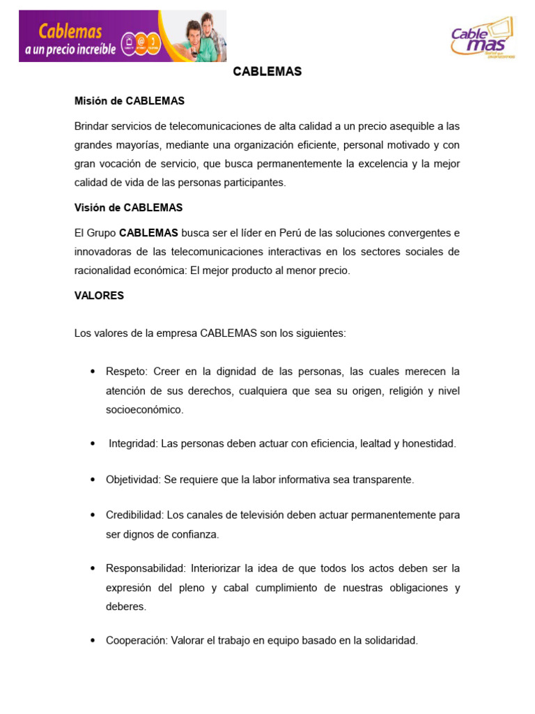 Estrategia de CABLEMAS en Perú | PDF | Business | Televisión por cable