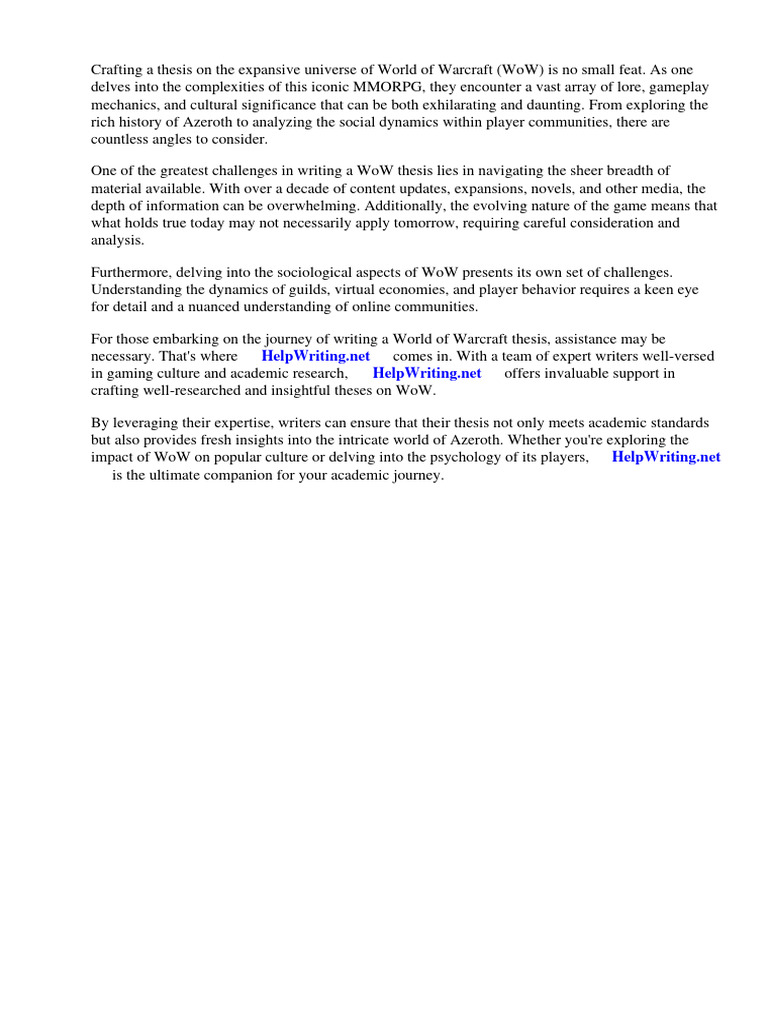 World of Warcraft Thesis | PDF | World Of Warcraft | Usability