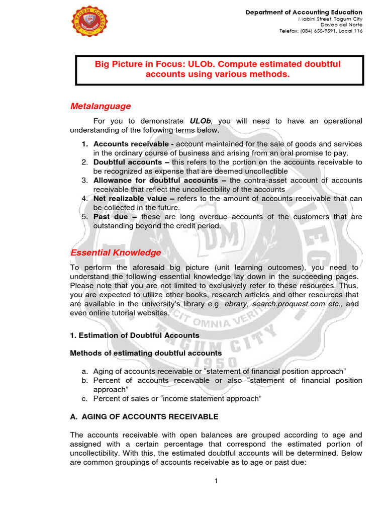 Estimating Doubtful Accounts Methods | PDF | Bad Debt | Debits And Credits