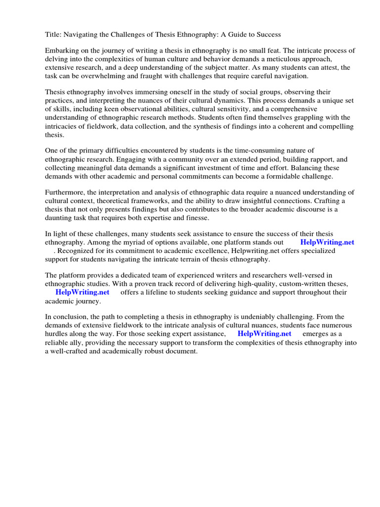 Thesis Ethnography | PDF | Ethnography | Qualitative Research