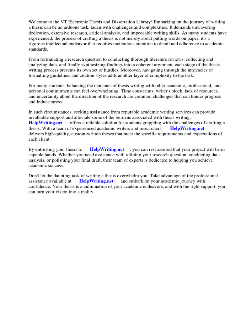 VT Electronic Thesis and Dissertation Library | PDF | Thesis | Libraries