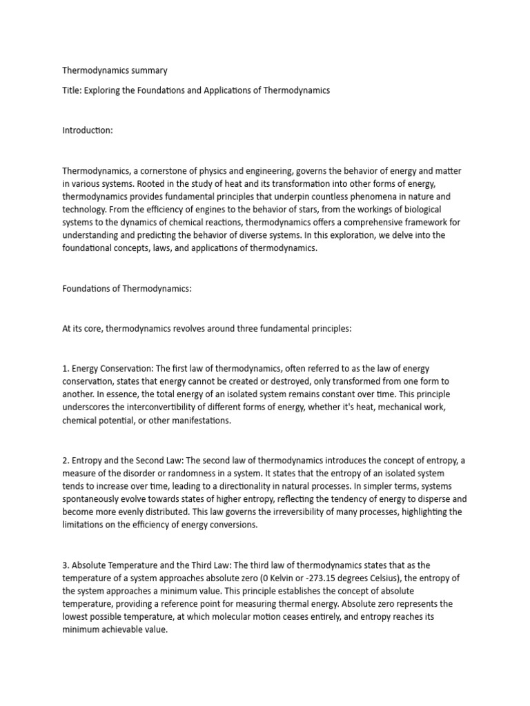 Thermodynamics summary | PDF | Laws Of Thermodynamics | Thermodynamics