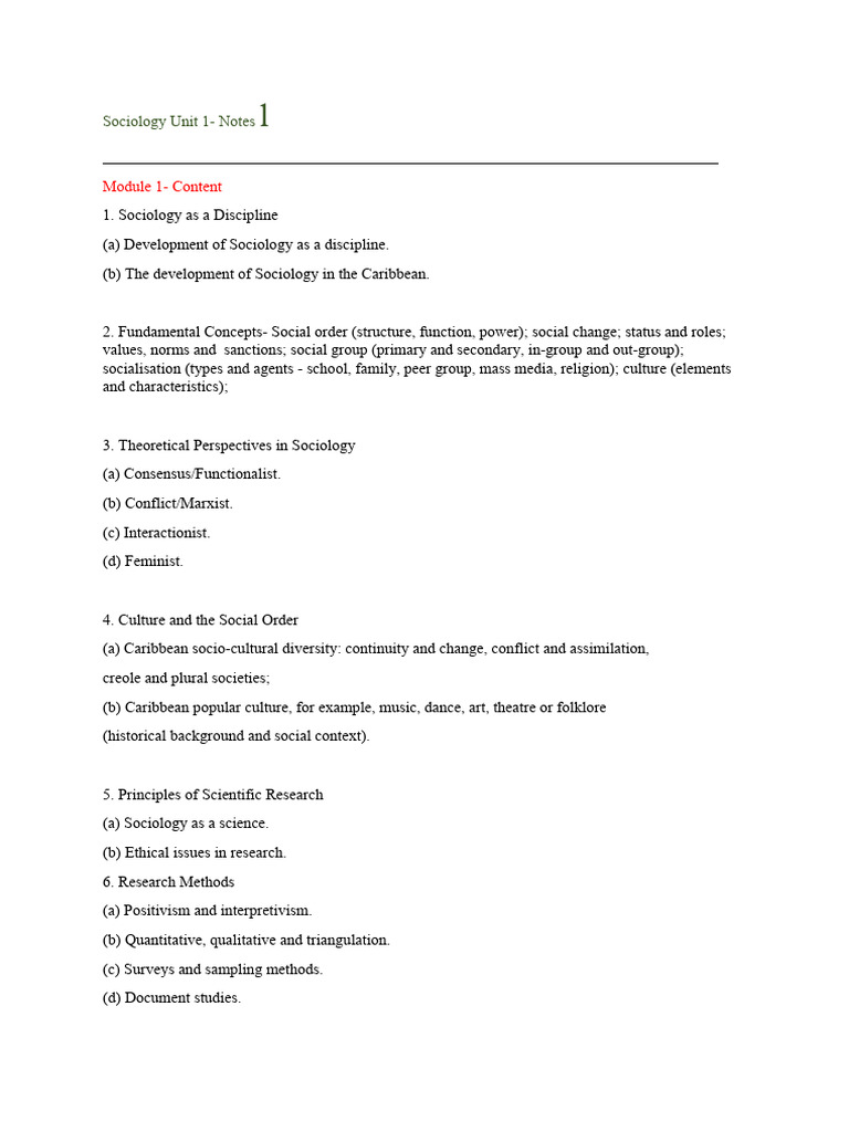 Sociology Unit 1 Overview and Concepts | PDF | History