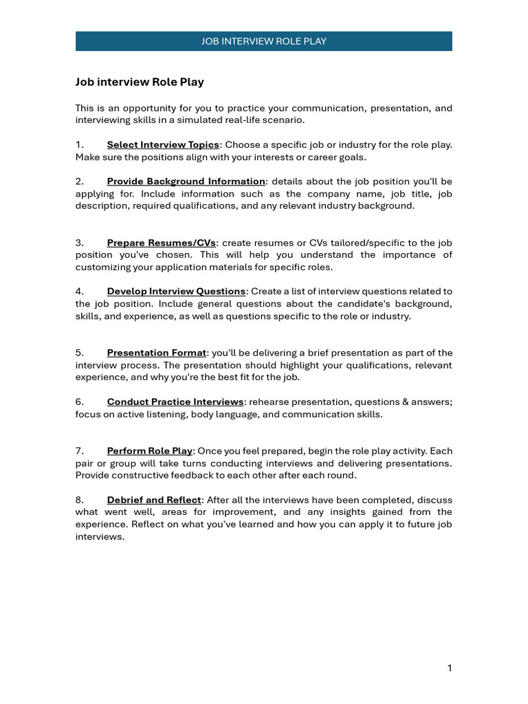 Job Interview Role Play | PDF | Job Interview | Résumé