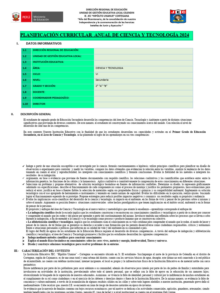 Plan Anual 2° CyT | PDF | Sociedad | Aprendizaje