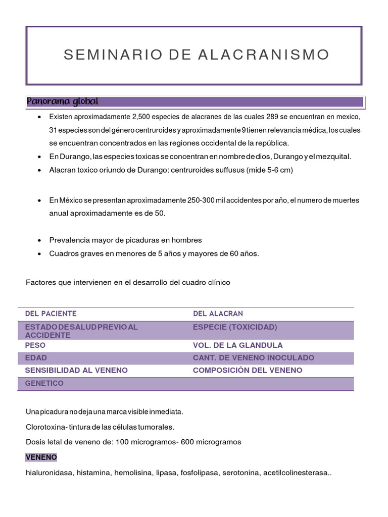 ALACRANISMO | Descargar gratis PDF | Veneno | Fisiología