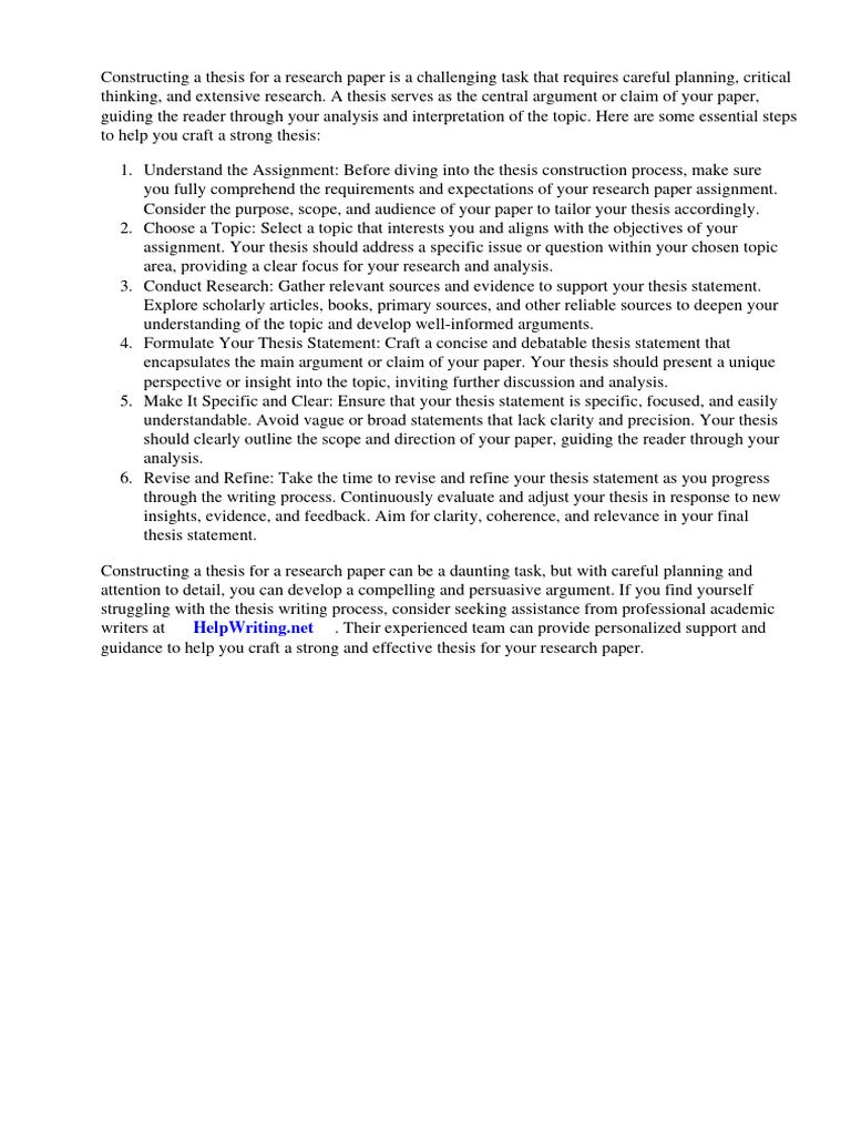 How To Construct A Thesis For A Research Paper | PDF | Essays | Thesis