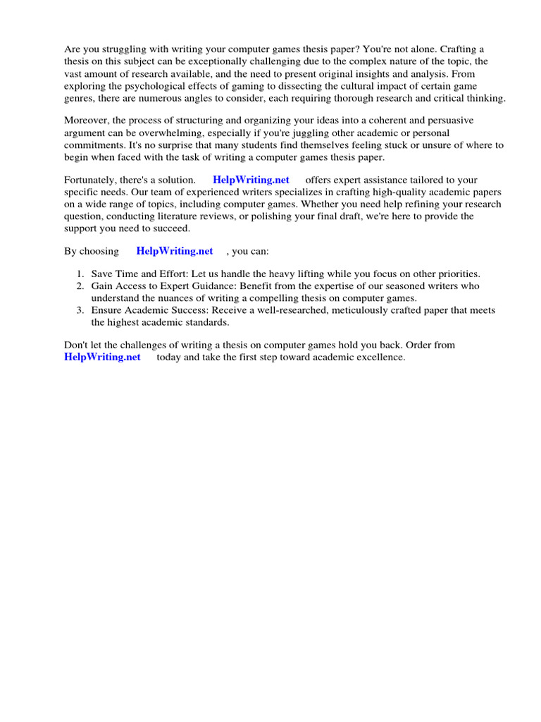 Computer Games Thesis Paper | PDF | Video Games | Thesis
