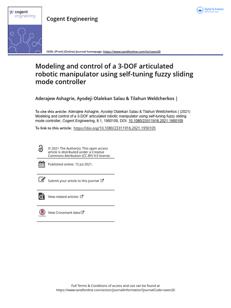 Modeling and Control of A 3-DOF Articulated Roboti | PDF | Control ...