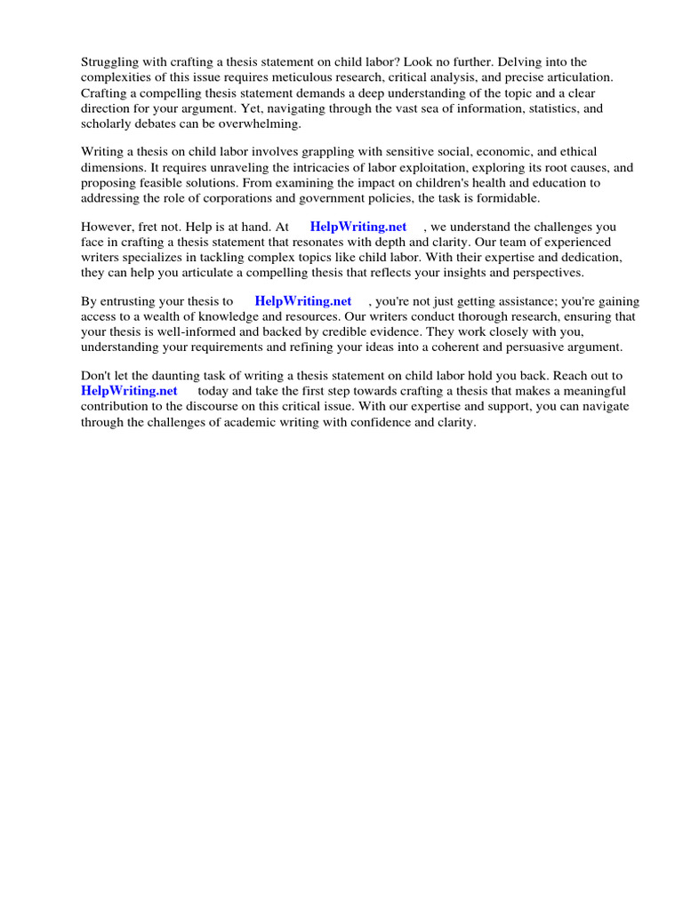 Thesis Statement Examples for Child Labor | PDF | Child Labour | Labour ...