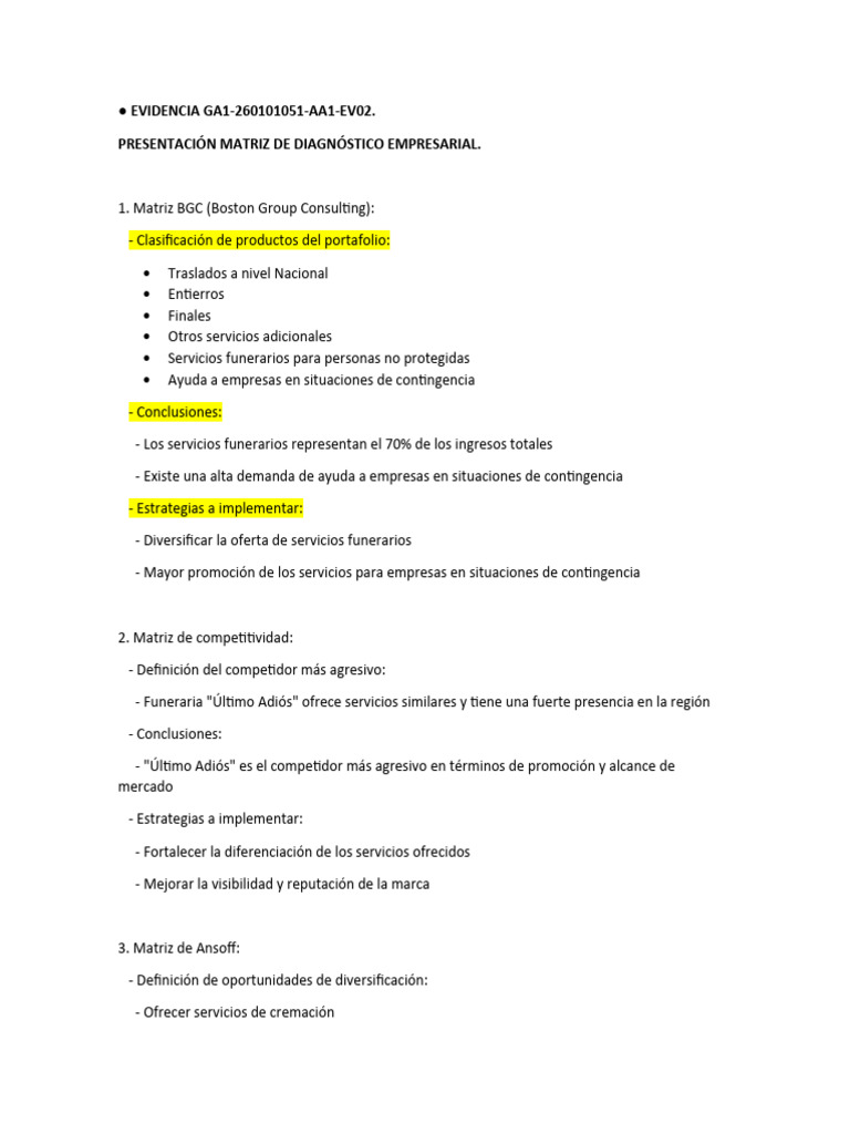 Evidencia Ga1 260101051 Aa1 Ev02 Presentación Matrices De Diagnóstico