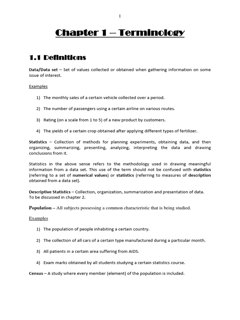 Course Notes Part 1 - Chapters 1 to 4 | PDF | Sampling (Statistics ...