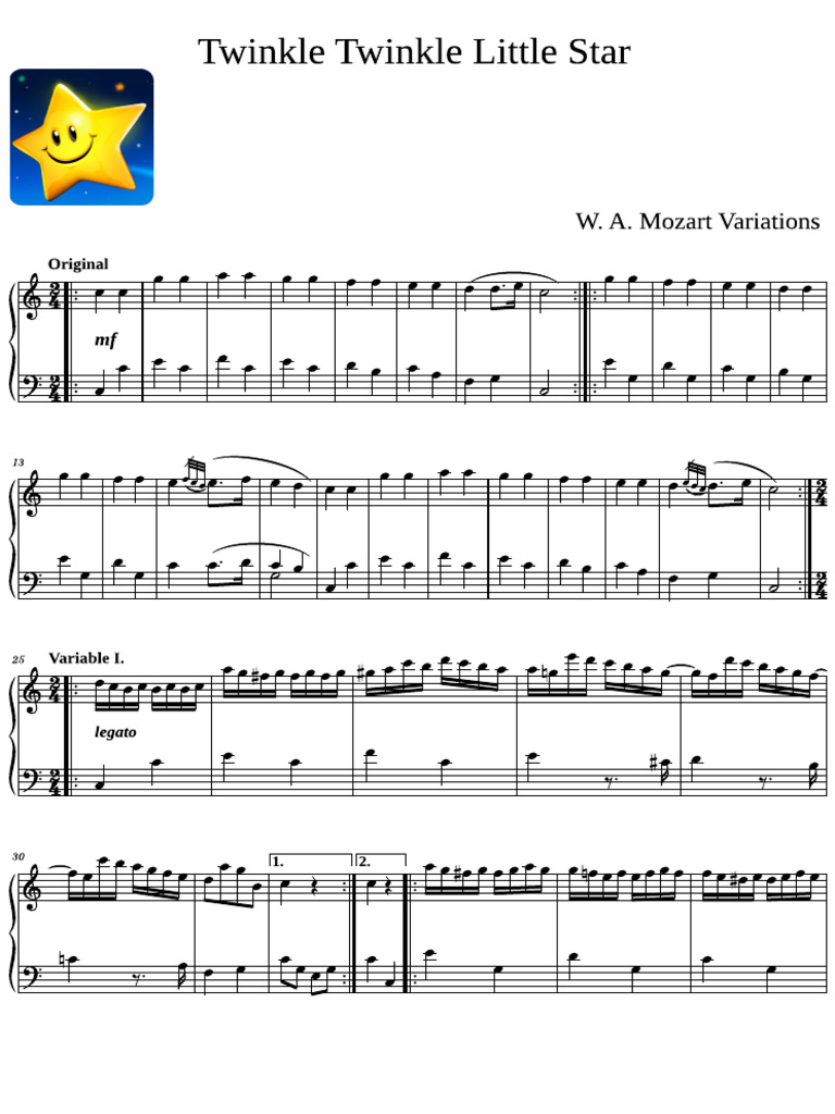 Twinkle Twinkle Little Star Mozart Variations | PDF