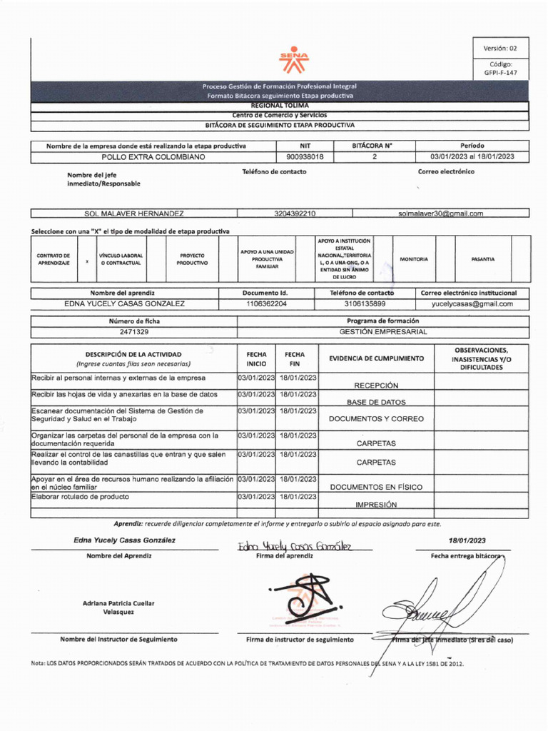 Bitacora Quincenal 03-01-2023 Al 18-01-2023 | PDF Bitacora Quincenal 03-01-2023 Al 18-01-2023 | PDF