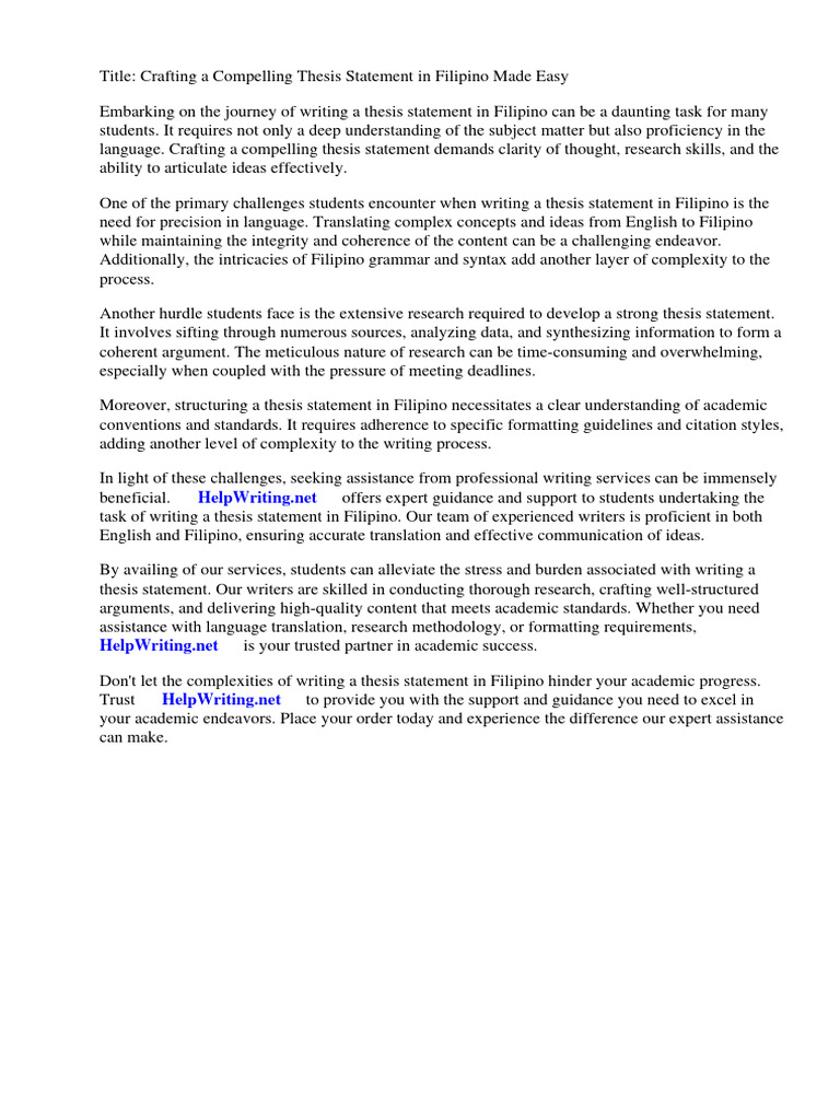 Thesis Statement in Filipino | Download Free PDF | Tagalog Language ...