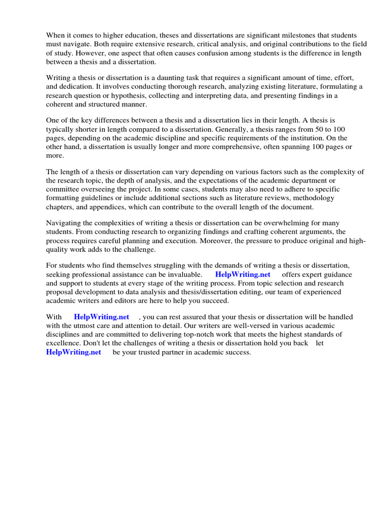 Thesis vs Dissertation Length Explained | PDF | Thesis | Cognition