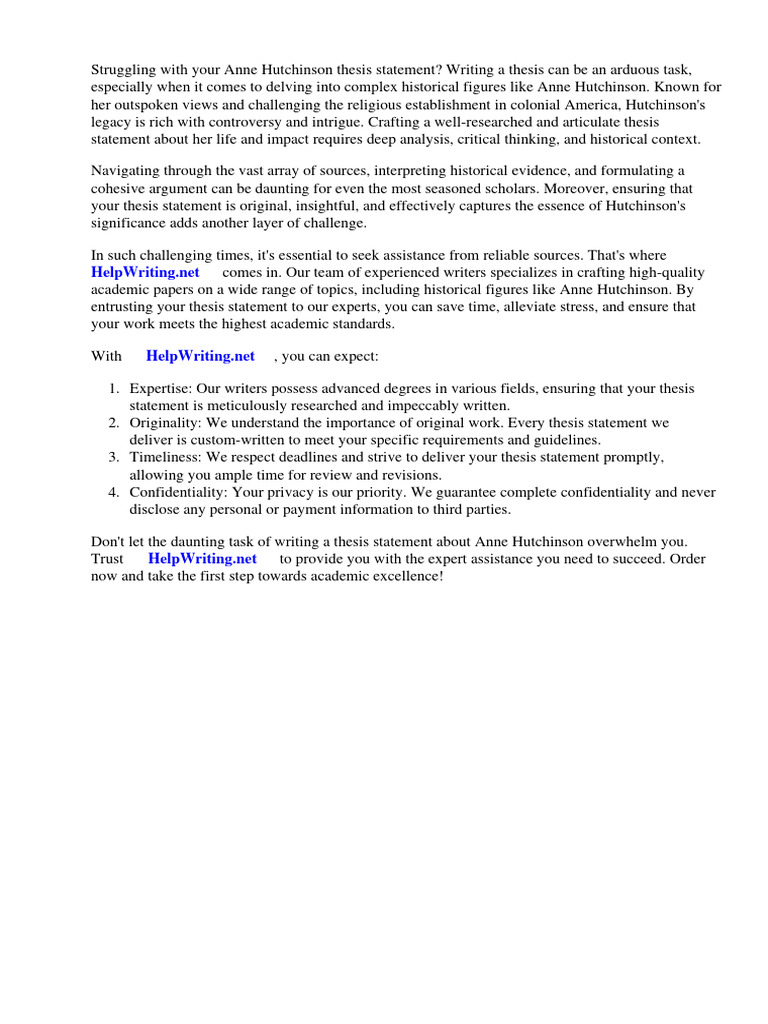Anne Hutchinson Thesis Help | PDF | Puritans | John Winthrop