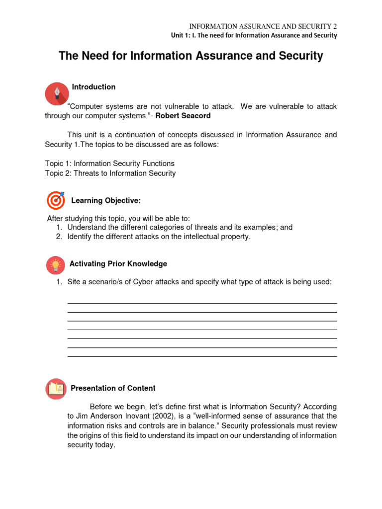 The Need For Info Assurance and Security | PDF | Information Security | Security