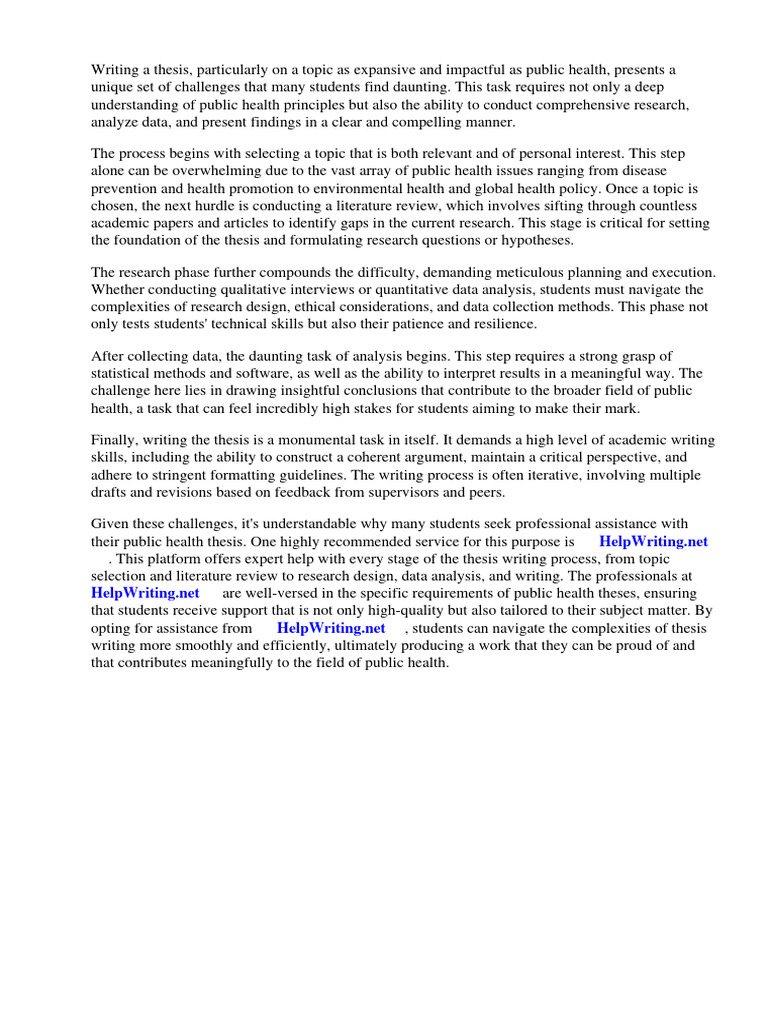 Public Health Thesis Sample | PDF | Public Health | Chronic Condition