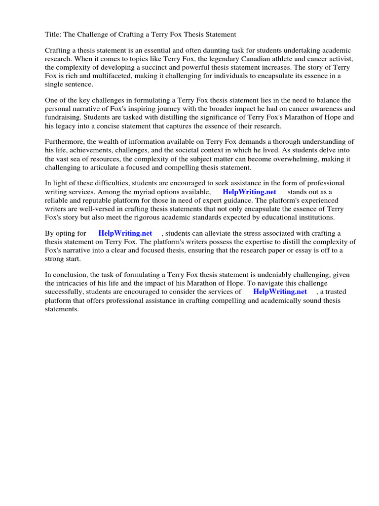 Terry Fox Thesis Statement | PDF | Thesis | Essays
