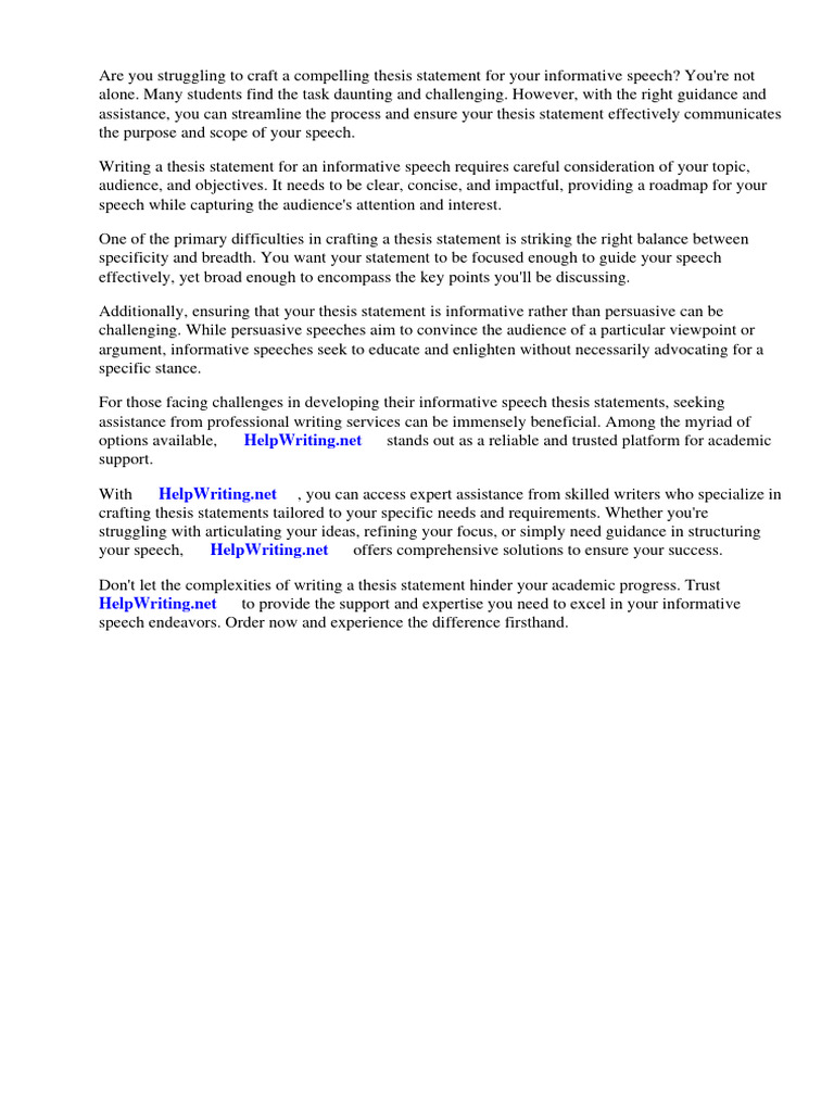 Informative Speech Thesis Statements | PDF | Essays | Thought