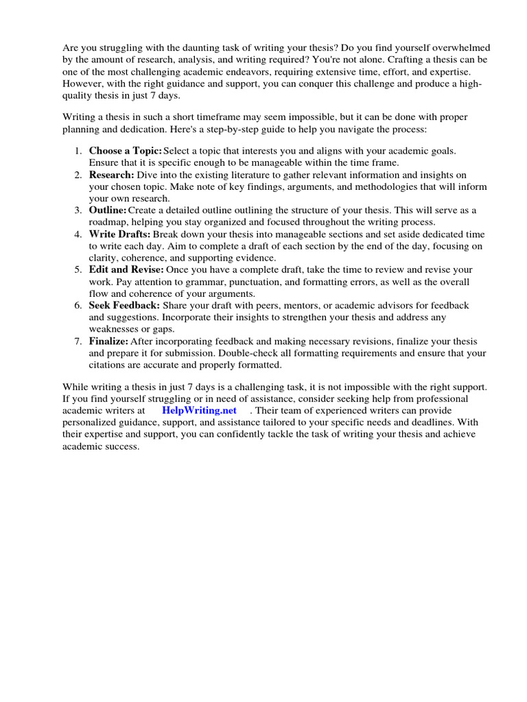 How To Write A Thesis in 7 Days | PDF | Thesis | Methodology