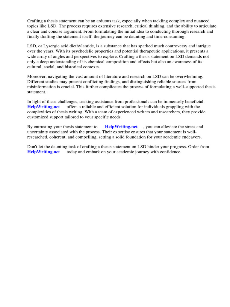 LSD Thesis Statement | PDF | Substance Abuse | Psychedelic Drugs