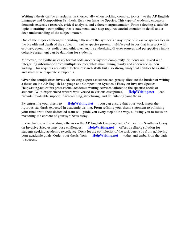 AP English Language and Composition Synthesis Essay Invasive Species ...