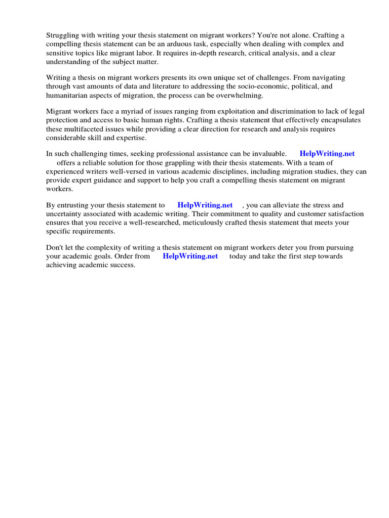 Thesis Statement On Migrant Workers | PDF | Immigration | Human Migration