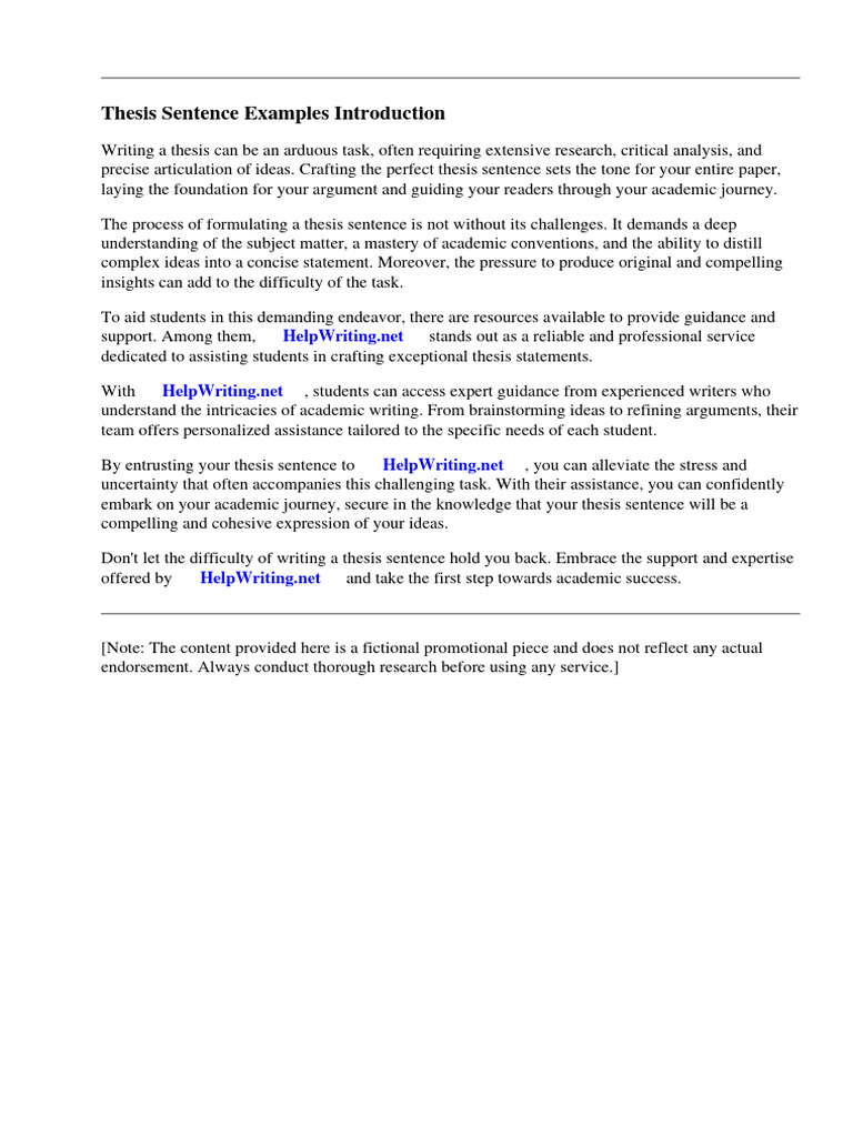 Thesis Sentence Examples Introduction | PDF | Essays | Thesis