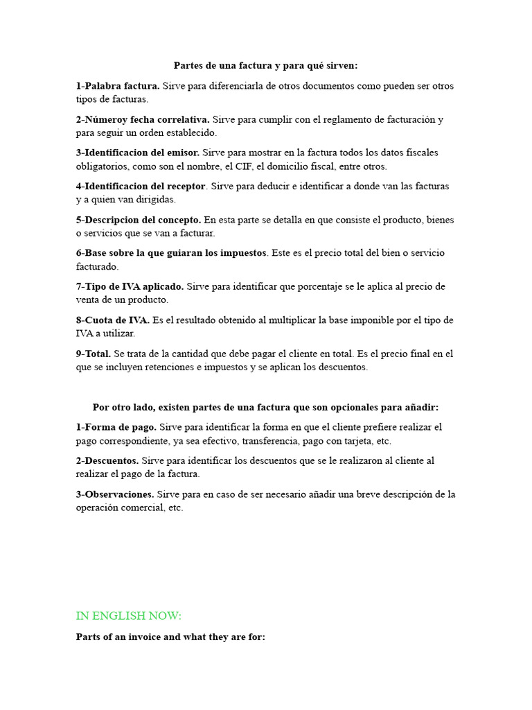 Invoice's parts and what they are for | PDF | Factura | Documentos ...