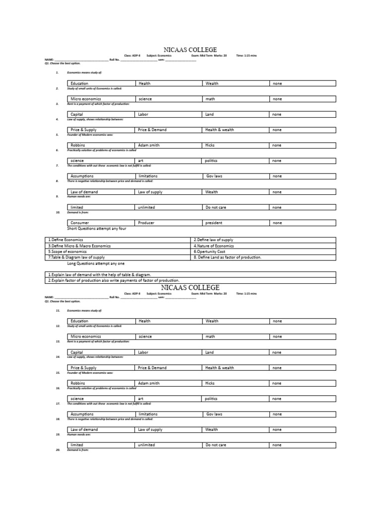 Economics Midterm Exam ADP-II | PDF | Economics | Microeconomics