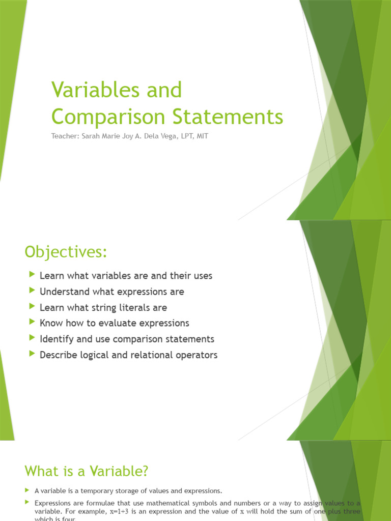 Variables and Comparison Statements | PDF | Variable (Computer Science) | Computer Engineering