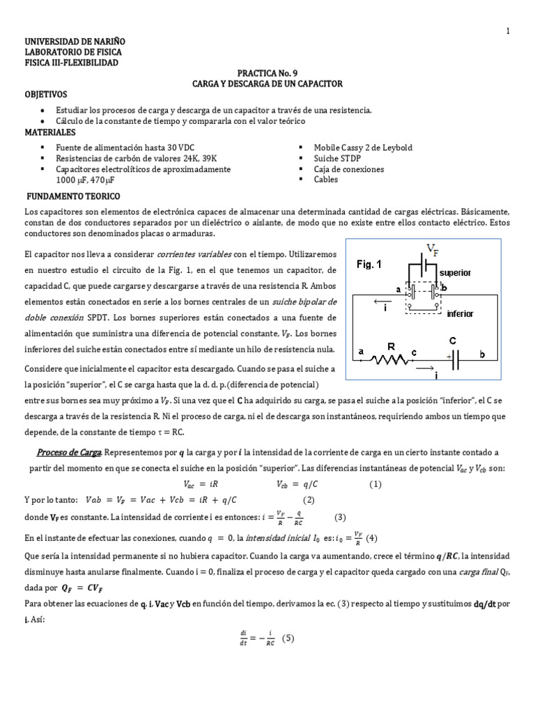 Practica No.9 Carga y Descarga de Un Capacitor | PDF | Condensador | Corriente eléctrica