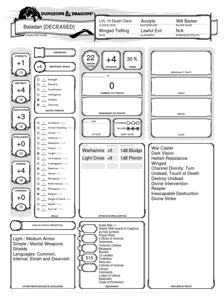 Baladan Character Sheet | PDF | Role Playing Games