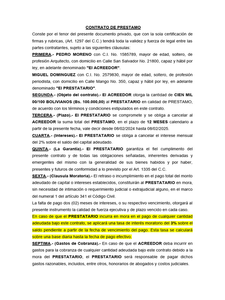 EJEMPLO MAS CLAUSULA MORATORIA | PDF