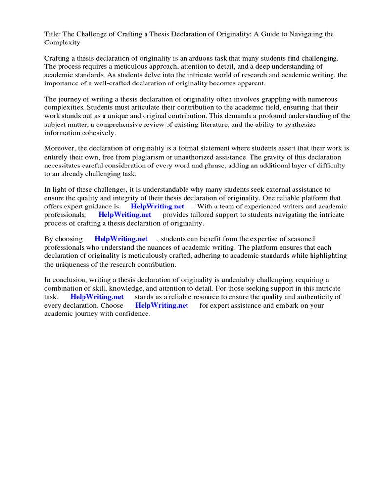 Declaration of Originality Thesis Example | PDF | Knowledge | Surveying