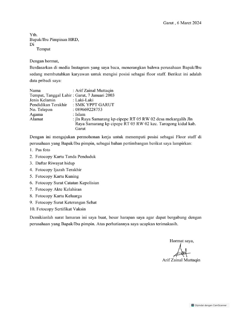 CV Arif Zainal Muttaqin | PDF