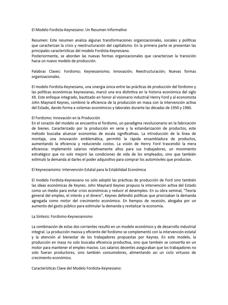 El Modelo Fordista | PDF | Economía keynesiana | John Maynard Keynes