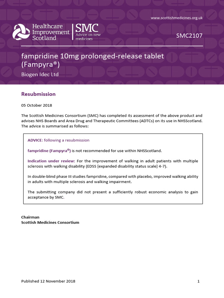 Fampridine Fampyra Resubmission Final Oct 2018 | PDF | Multiple ...
