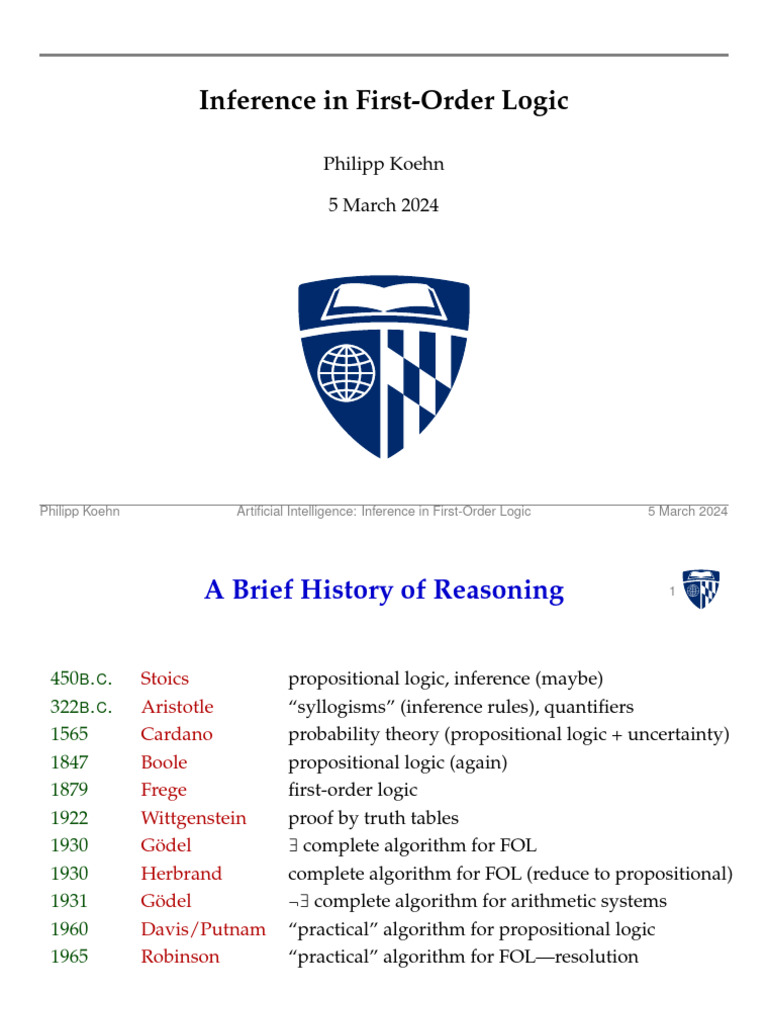 Inference In Fol Pdf Inference First Order Logic